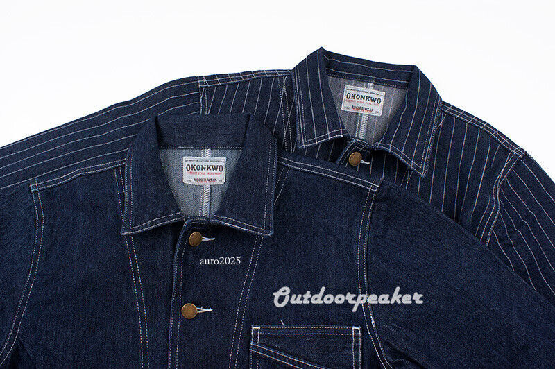 Railroad Men's Denim Jacket Vintage Striped Shirt Long Sleeve Work Jean ...