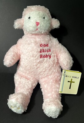 2001 The Original Holy Bears God Bless Baby Plush Rattle Toy Pink Lamb ...
