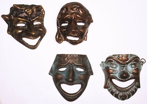 Bronze Greek Tragedy Theatrical Masks (2 Sets: Thalia/Melpomene, Comedy ...