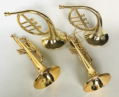 Lot of 4 Hanging Gold Tone Plastic Musical Instruments Christmas ...