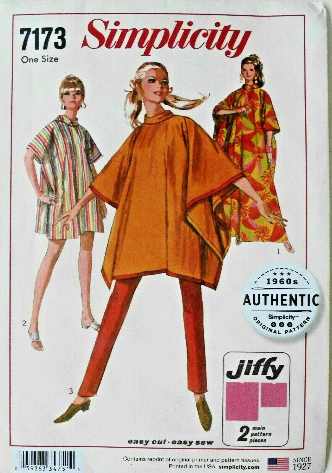 Simplicity Sewing Pattern Misses' Jiffy Poncho or Burnoose 1960s One ...