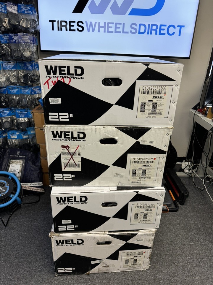 Staggered WELD RACING Ventura S104 22x8.5 & 22X12 5X127 Gloss Black ...