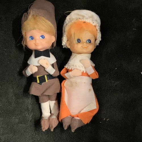Vintage Thanksgiving Boy and Girl Pixie Elf Pilgrim Felt Figures Japan ...