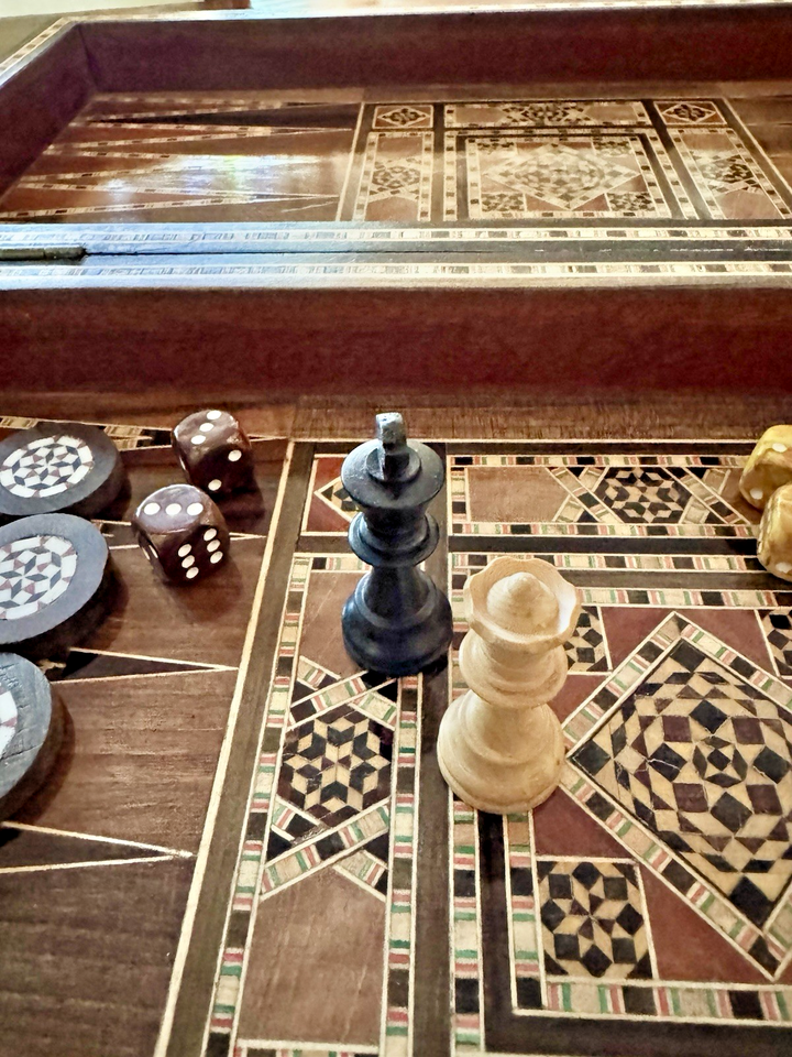 Exceptional Vintage Moroccan Syrian Inlaid Wood Backgammon Chess Complete Set | eBay