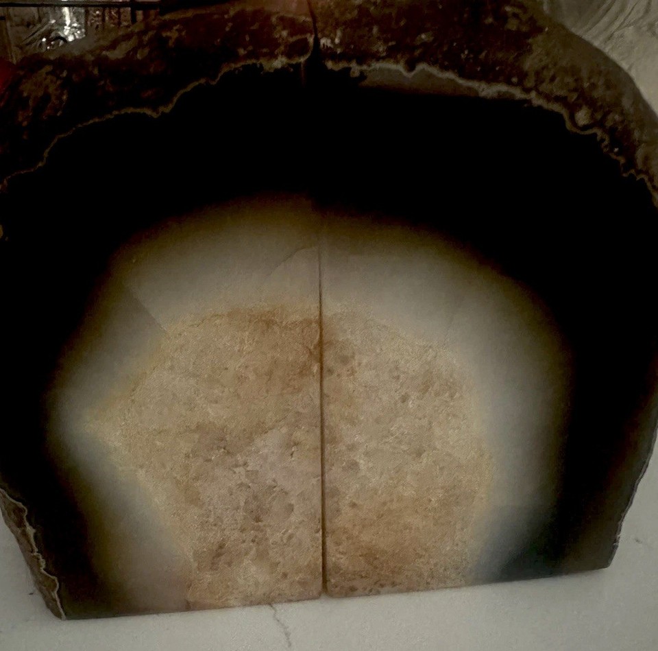Heavy Stone Banded Agate Geode Natural GemStone Bookends Rare Vintage ...