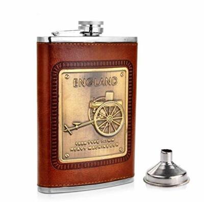 Stainless Steel and Stitched Leather Hip Flask 8 oz (230 ML) with ...