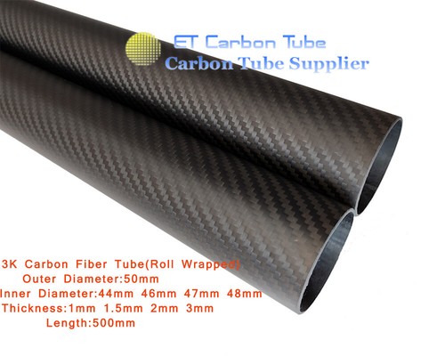 OD50mm 3K Carbon Fiber Tubes ID 44 46 47 48mm Roll Wrapped Pipe/Tubing ...