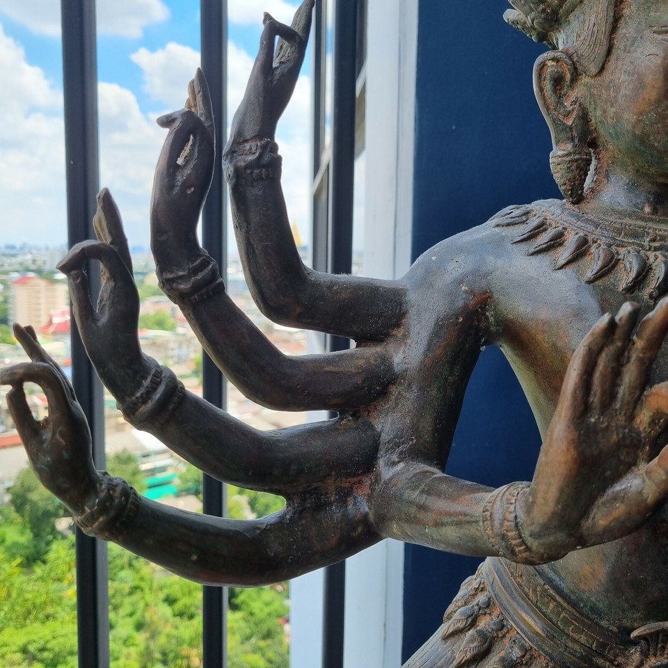 30.7" Large Thai Buddha Statue Garden Khmer Apsara God Hevajra Bronze ...