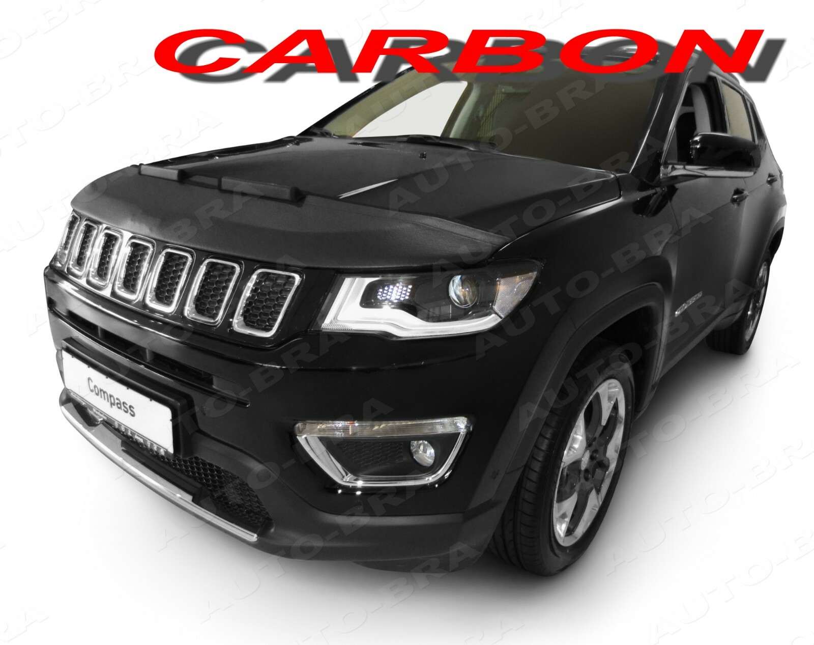 2016+ Jeep Compass Carbon Fiber Look Hood Bra fit | Front-End Mileage ...