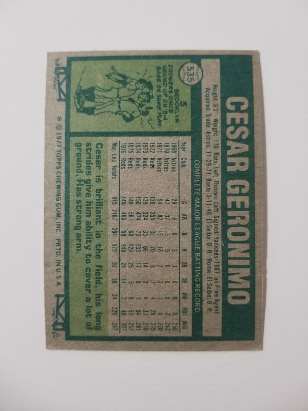CESAR GERONIMO 1977 TOPPS BASEBALL #535 CINCINNATI REDS | eBay