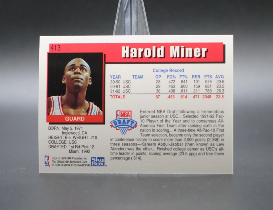 1992-93 NBA Hoops HAROLD MINER Rookie Card #413 Miami Heat | eBay