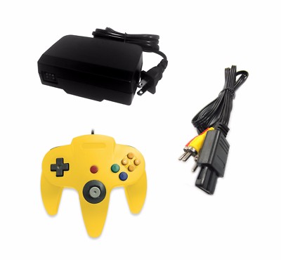 AC Adapter + Yellow Controller + AV Cable Cord Bundle for Nintendo 64 ...