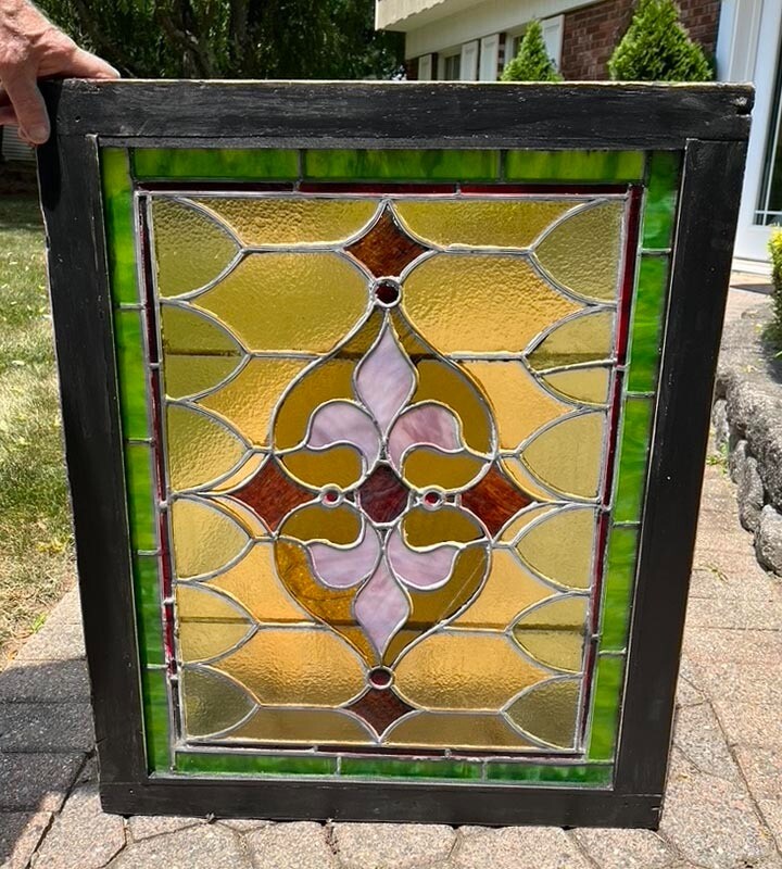 Antique American STAINED GLASS WINDOW - 31.5 X 26" | eBay