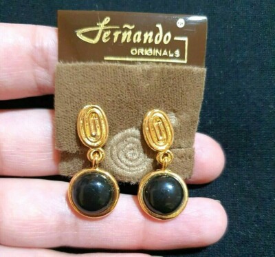 vintage fernando originals goldplated clip-on black button women ...