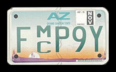 ARIZONA MOTORCYCLE CYCLE LICENSE PLATE " F MC P9Y " GRAND CANYON STATE ...