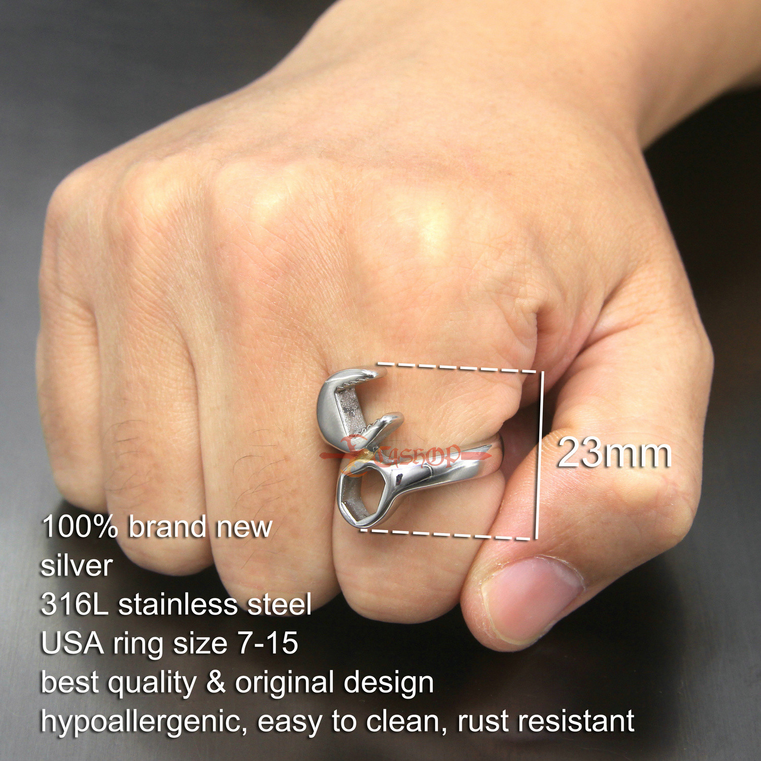 Men's Mechanic Wrench Tool 316L Stainless Steel Biker Ring USA Size 7 8 ...