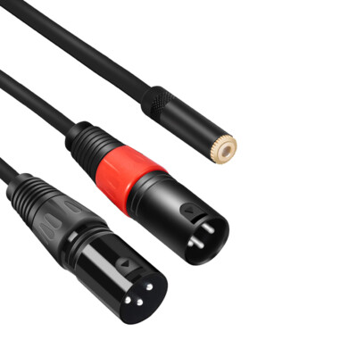 3.5mm (1/8") Female TRS To Dual XLR Male Stereo Splitter Adapter Cord ...