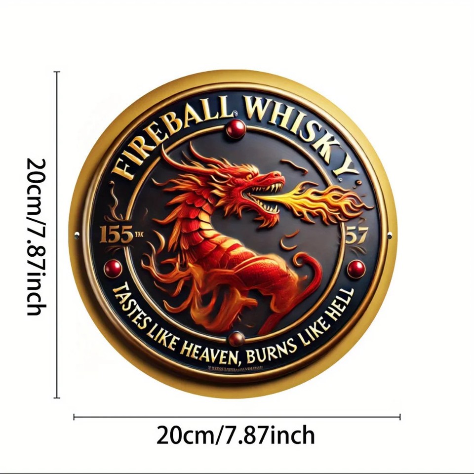8x8 Inch Tin Metal Signs Home Décor Fireball Whiskey Dragon Emblem ...