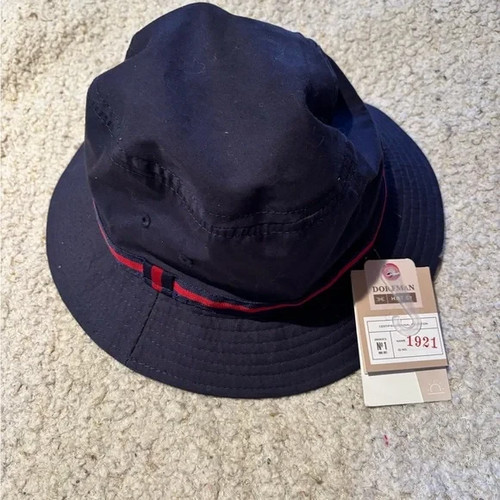 NWT Dorfman Hat Co Men's Navy Bucket Hat with Red Trim UPF 50+ Size M ...
