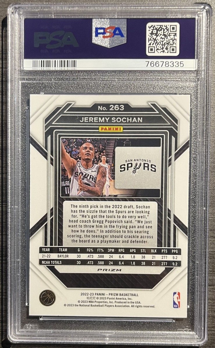 Jeremy Sochan 2022-23 Prizm GREEN Rookie RC #263 Spurs - PSA Jeremy Sochan 2022-23 Prizm GREEN Rookie RC #263 Spurs - PSA