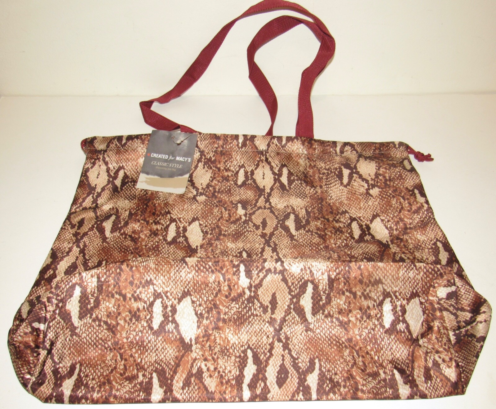 Macys Python Print Nylon / Polyester Lightweight Large Drawstring Tote ...