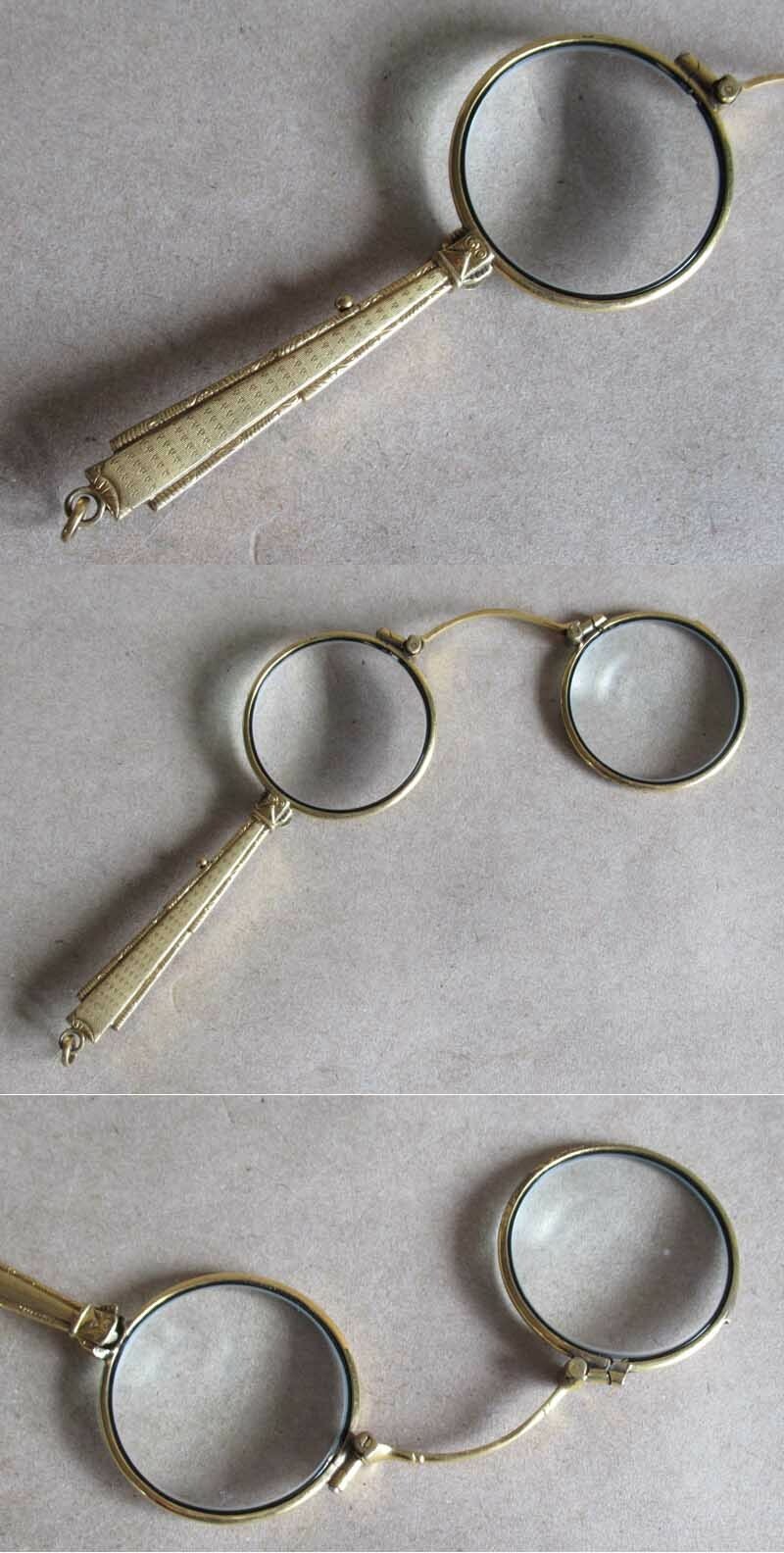 ANTIQUE GERMAN GILT LORGNETTE FOLDING SPECTACLES - Gem