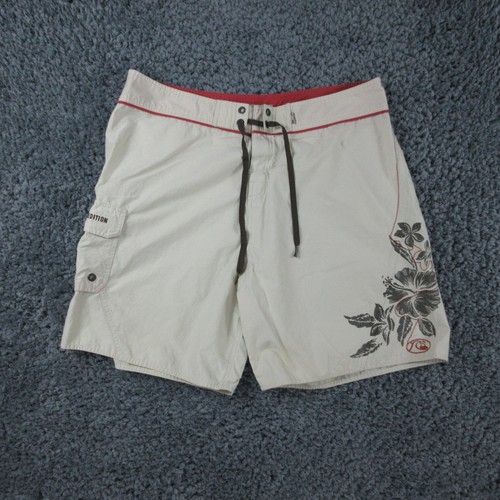 Quiksilver Board Shorts Mens 38 Off White Beige Floral Hibiscus ...