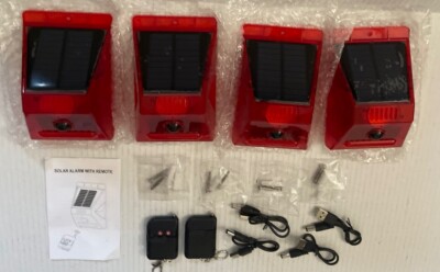 Solar Alarm LED Flashing Red Light 4 Mode 4-pack Alarms with 2 Remotes ...