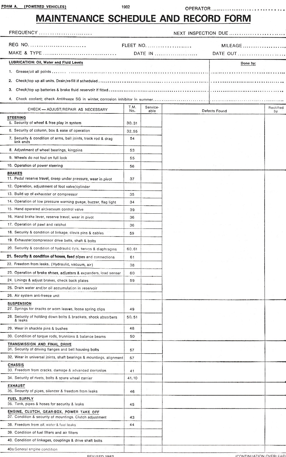 Vintage RHA Maintenance Schedual & Service Form - HGV - 1982 | eBay UK