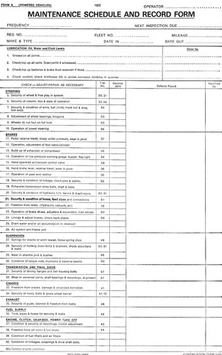 Vintage RHA Maintenance Schedual & Service Form - HGV - 1982 | eBay UK