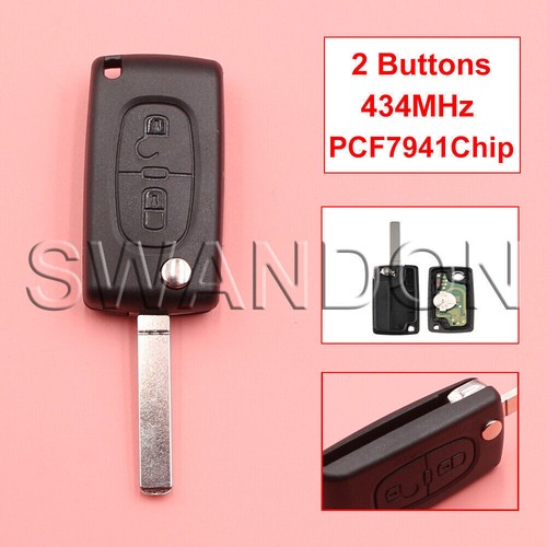 2 Button Car Remote Key 434MHz PCF7941 Chip Transmitter For Peugeot ...