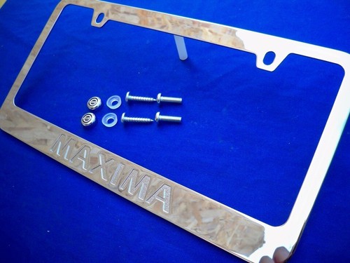 Engraved Letters Chrome Zinc License Plate Frame w/ Logo Cap For Nissan ...