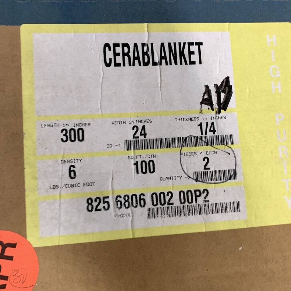 1/4" Thick Thermal Ceramics Cerablanket Fiber Insulation Blanket 24" x ...