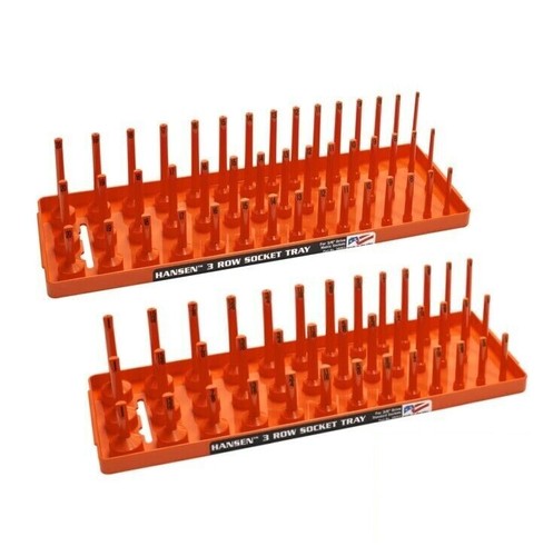 Hansen 3/8" Socket Organizer Tray Holder Set 3 Row Metric SAE Shallow ...