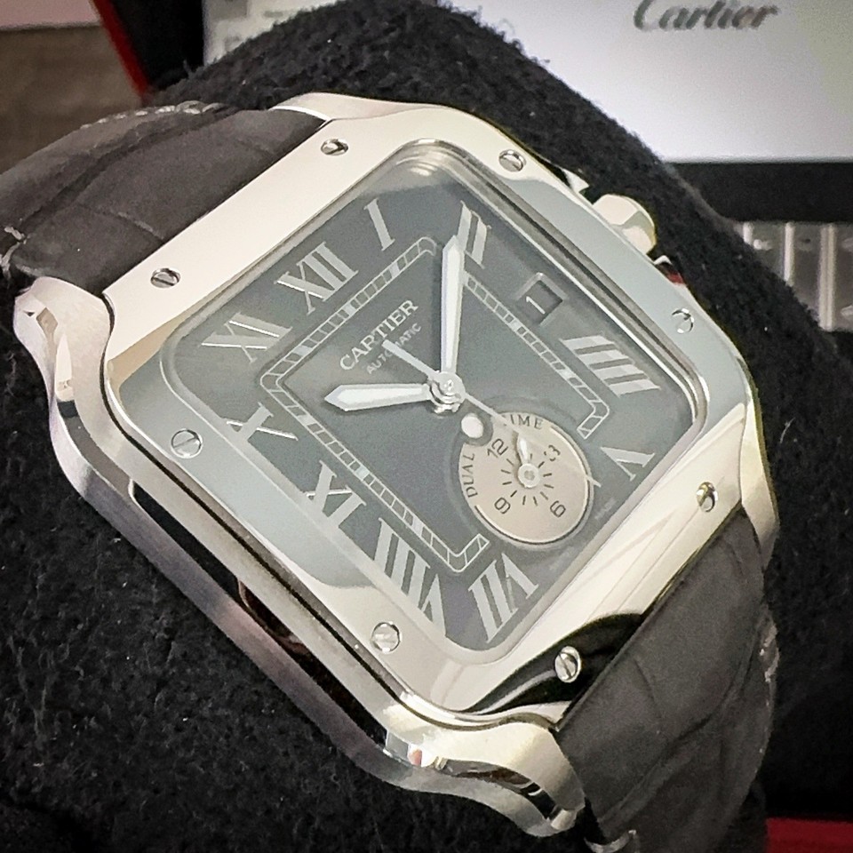 Cartier Santos De Cartier Dual Time Grey Dial Steel MINT FULL SET ...