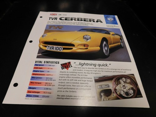 1998 TVR Cerbera Spec Sheet Brochure Photo Poster | eBay