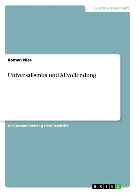 Universalismus und Allvollendung von Roman Nies (2016, Taschenbuch) online kaufen | eBay