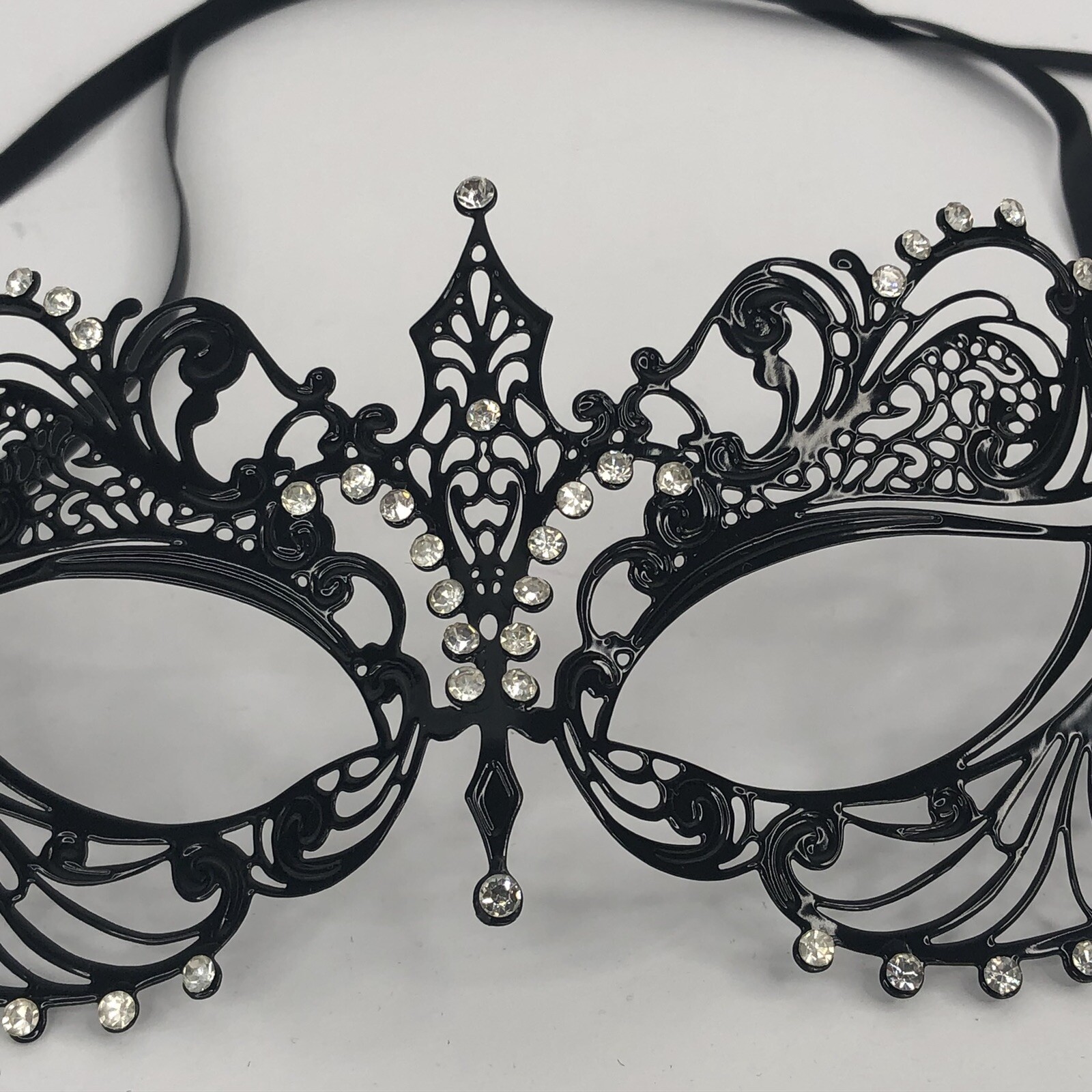 MASQUERADE VENETIAN MASK LASER CUT METAL BLACK RIBBON… - Gem