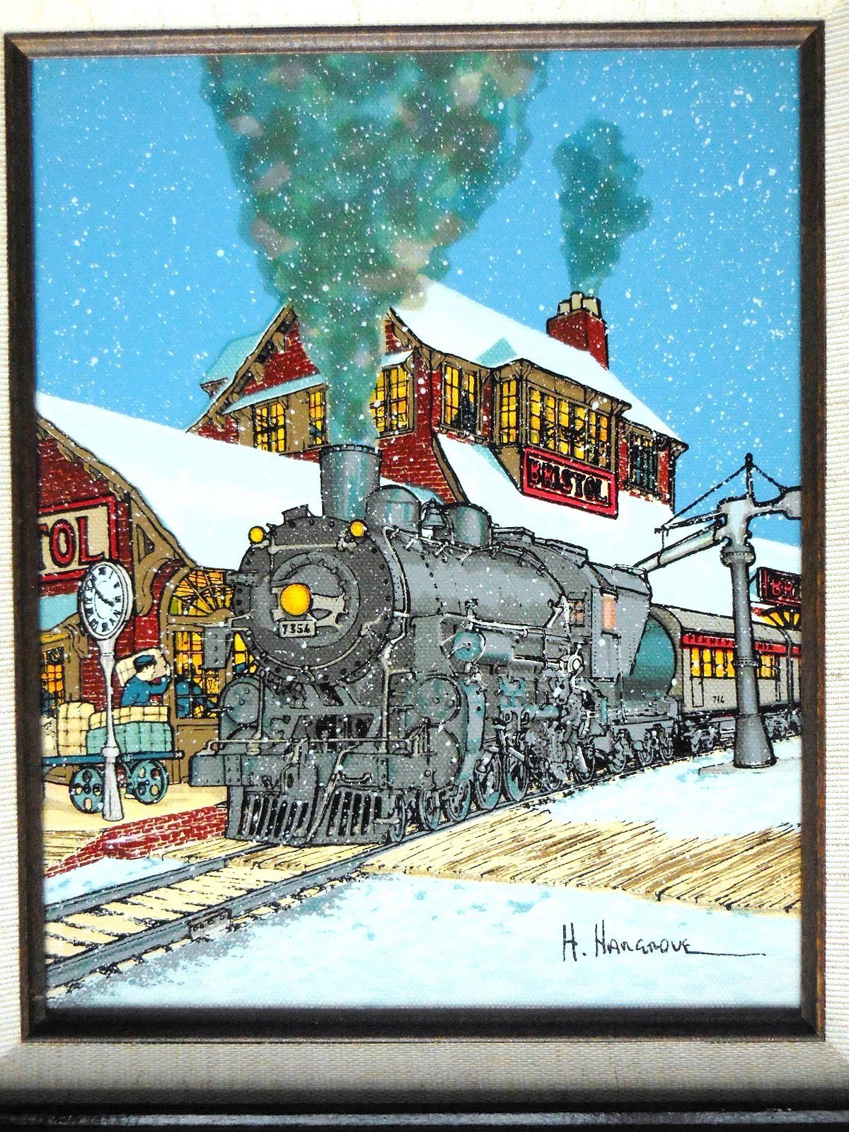Vintage 80s H. Hargrove Signed Oil Serigraph of Steam Locomotive ...