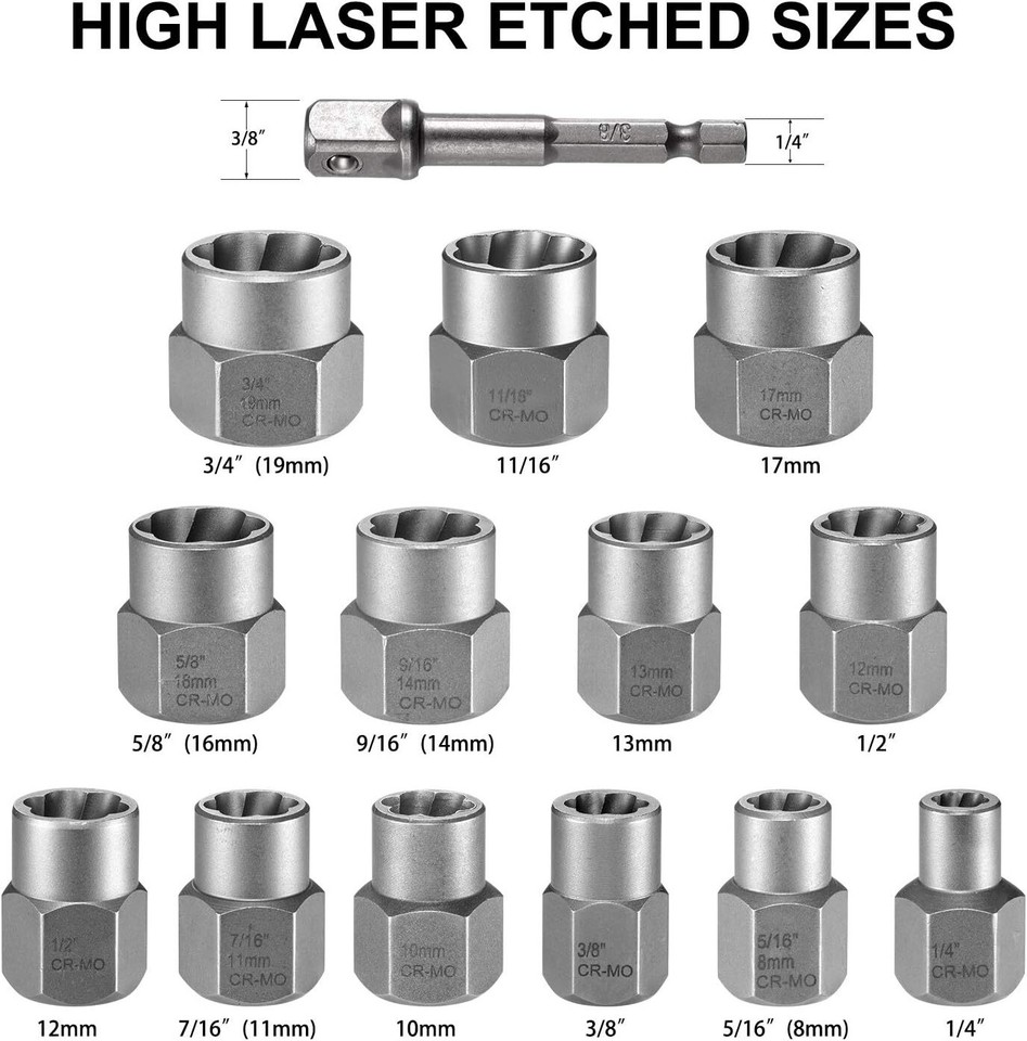 Stripped Bolt Extractor Impact Socket Set 32 PCS Damaged Bolt Remover ...