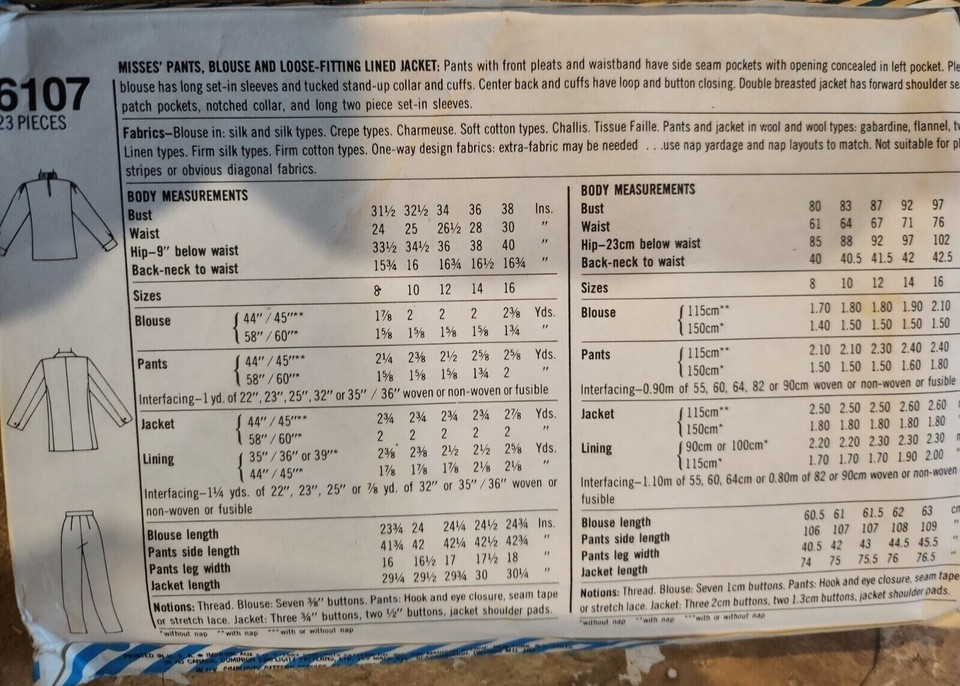 Vintage Simplicity Sewing Pattern Tahari 6107 Size 14 1983 Pants Blouse ...