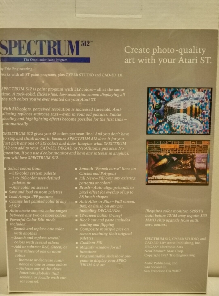 Spectrum 512 by Antic Publishing Inc; Atari ST Disk; Complete in Box | eBay