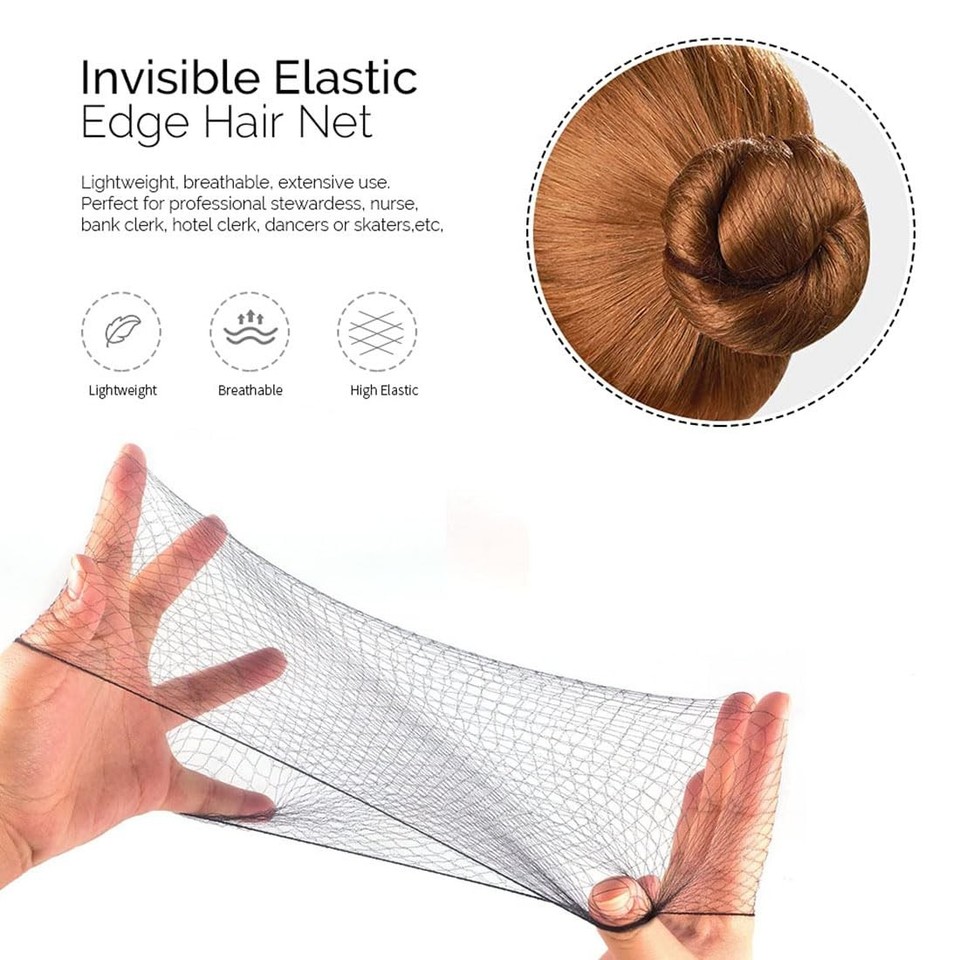 50 PCS Hair Nets Invisible Elastic Edge Mesh Bun Ballet Dance 20 Inch ...