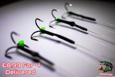 SIZE 2 PIKE RIG SNAP TACKLE DEADBAIT FISHING PREDATOR RIG WIRE TRACE ...