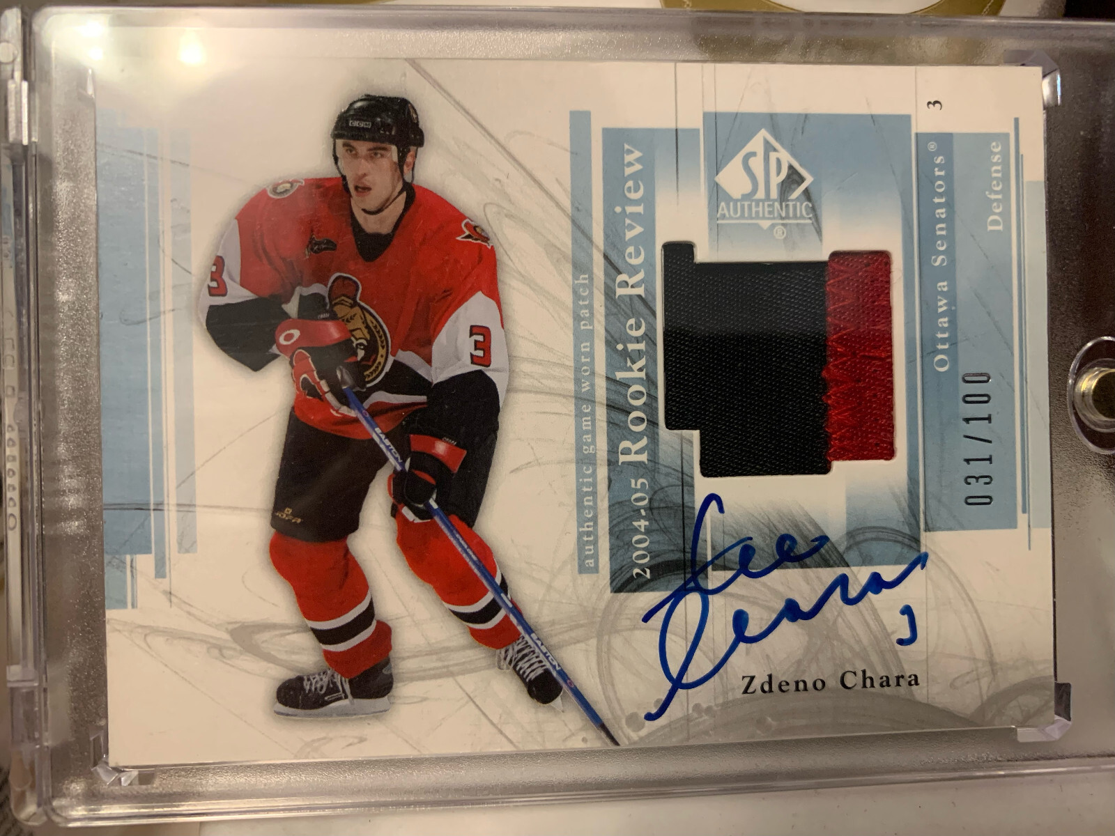 2004-05 SP AUTHENTIC ROOKIE REVIEW ZDENO CHARA AUTO PATCH 031/100 RR-ZC ...
