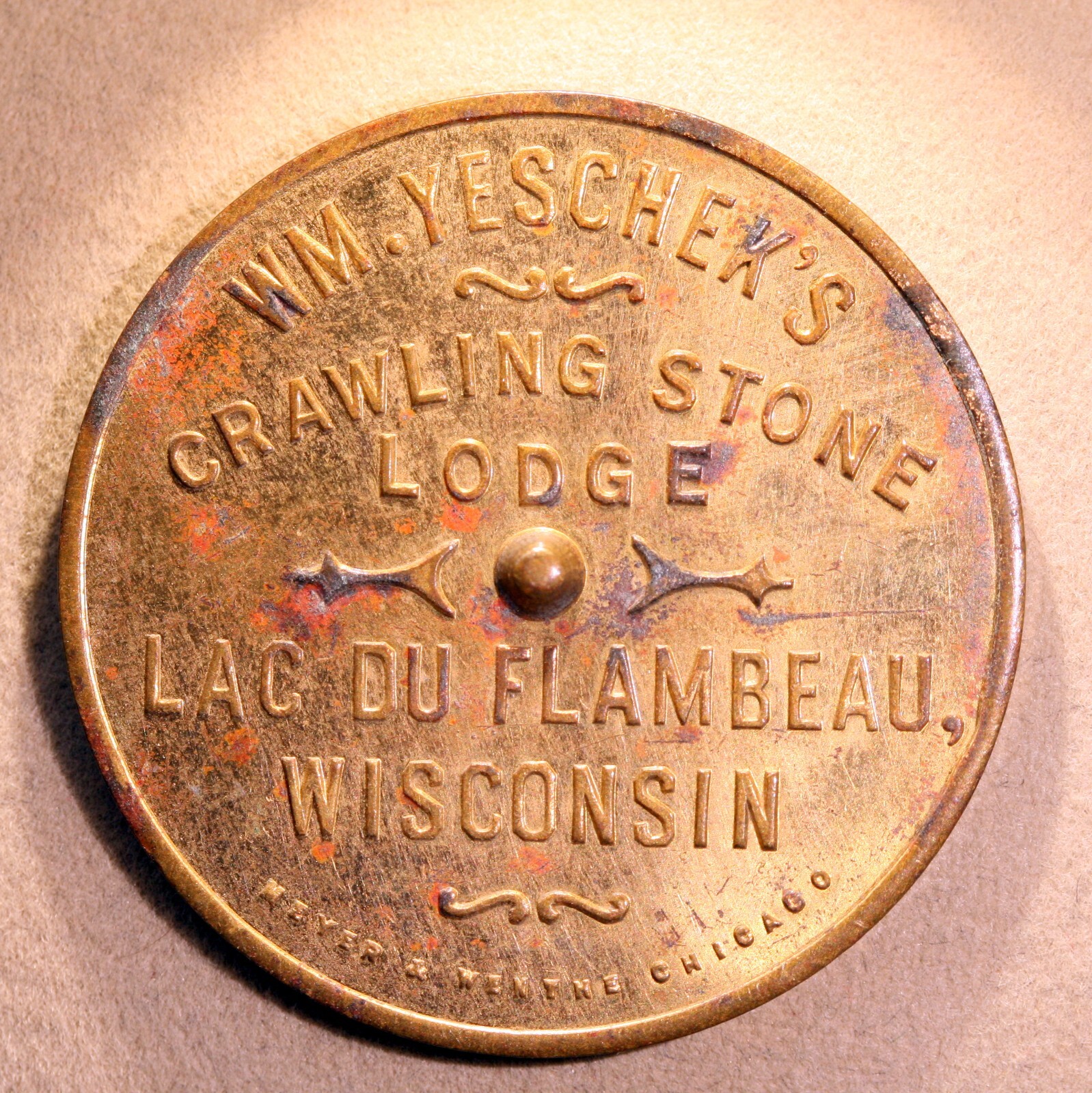 Wisconsin spinner token- Wm. Yeschek's Crawling Stone Lodge, Lac du ...