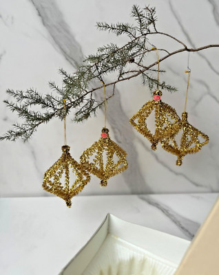 Estate Vintage LOT (4!) Atomic GOLD Tinsel WEST GERMANY Ornaments ...