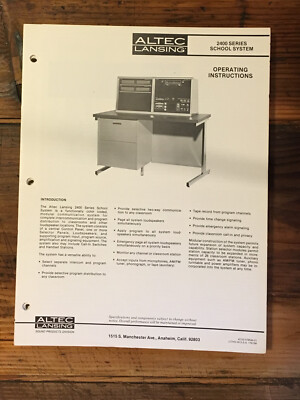 Altec 2400 Series School Sound Systems Operating Instructions *Original* | eBay