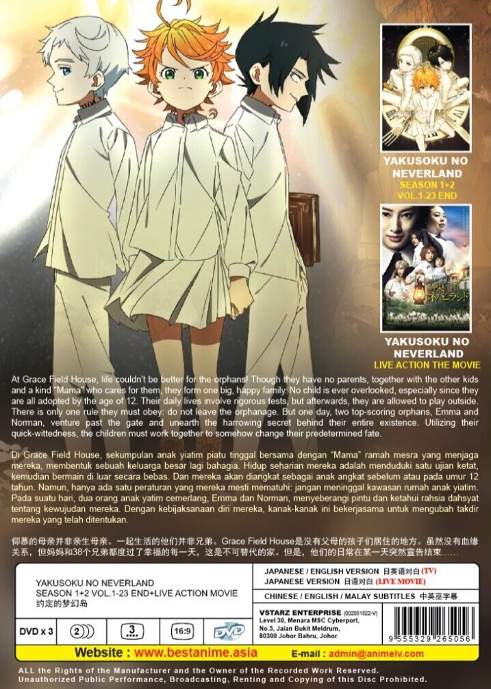 DVD The Promised Neverland Season 1+2 Vol.1-23 END+Live Action Movie English Dub | eBay