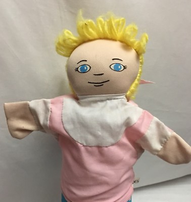 CE 10" GIRL HAND PUPPET Blonde Yarn Hair Pink Dress Plush Stuffed | eBay